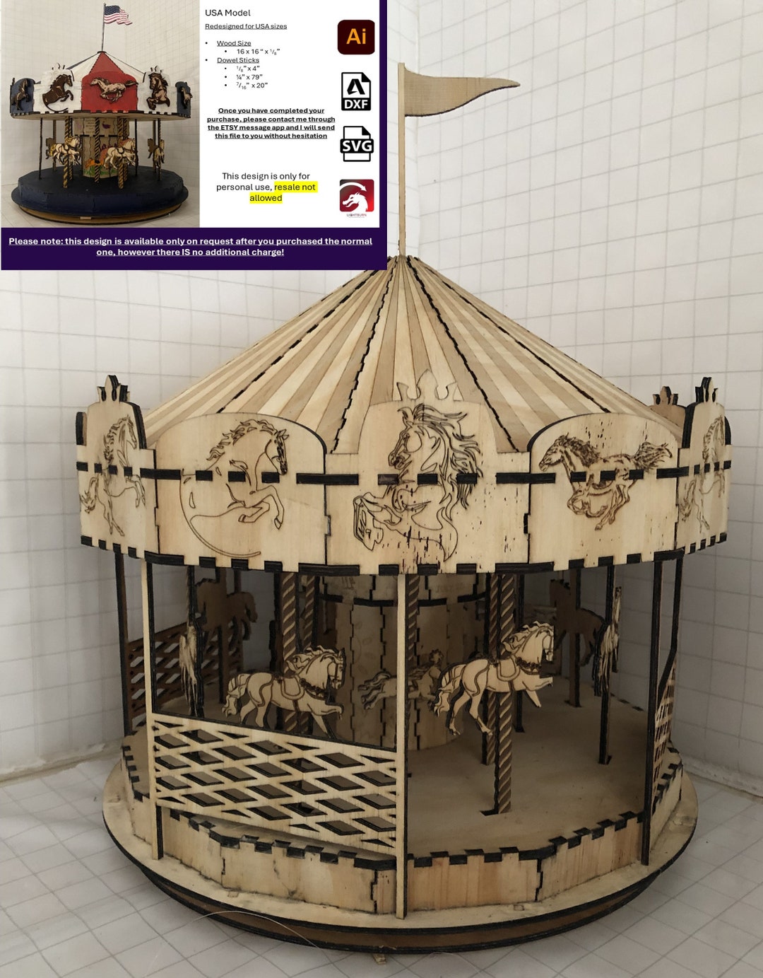 Carousel 3D Model With Horses - Etsy