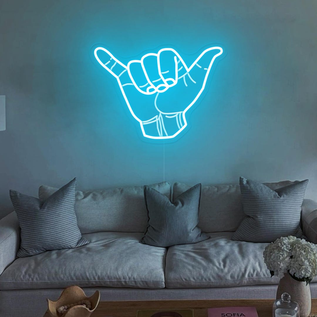 Shaka Hand Neon Sign, Shaka Hand Wall Art, Hang Loose Hand Decor ...