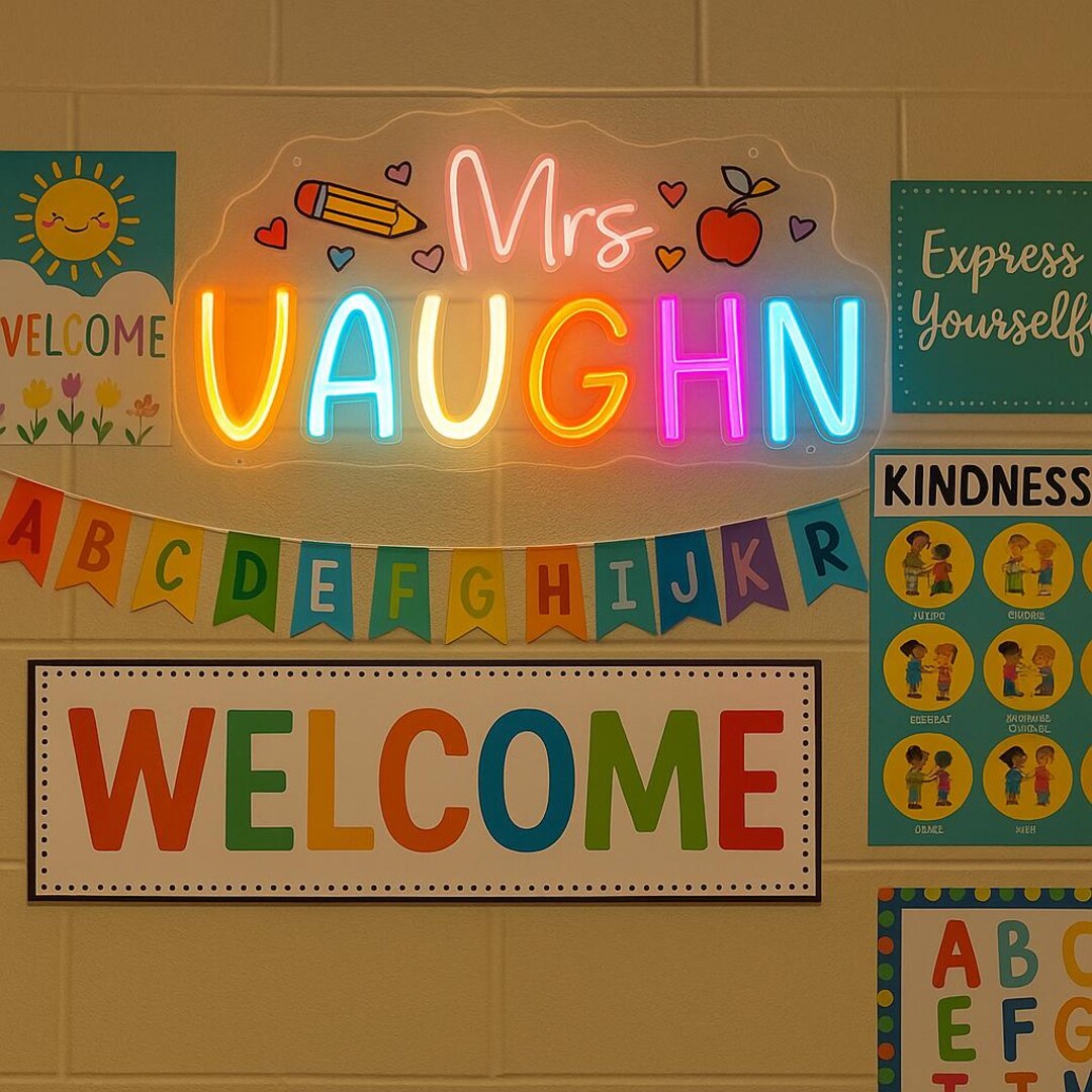 Custom Teacher Name Neon Sign,teacher Name Sign,classroom Wall Art ...