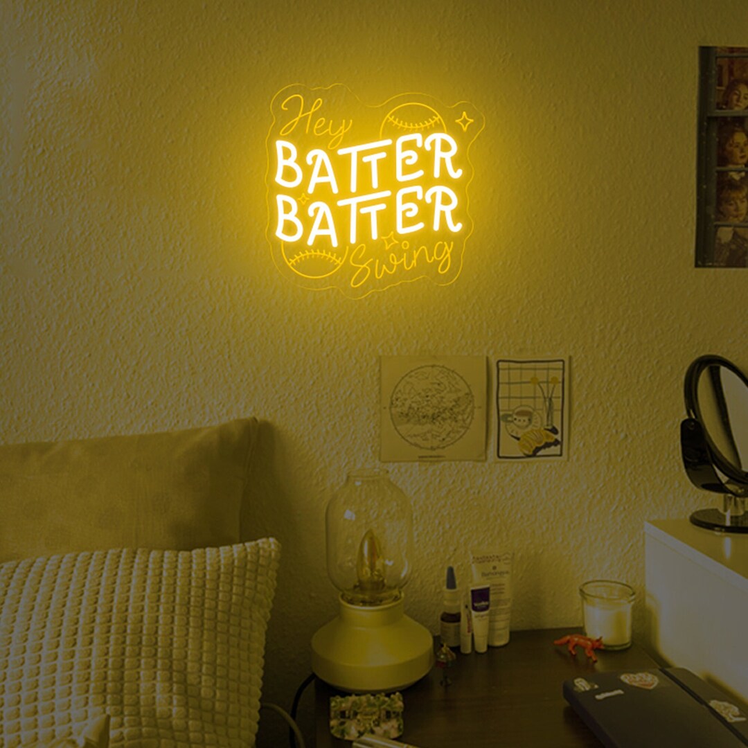 Hey Batter Batter Swing Neon Sign: Retro Baseball Wall Decor - Etsy