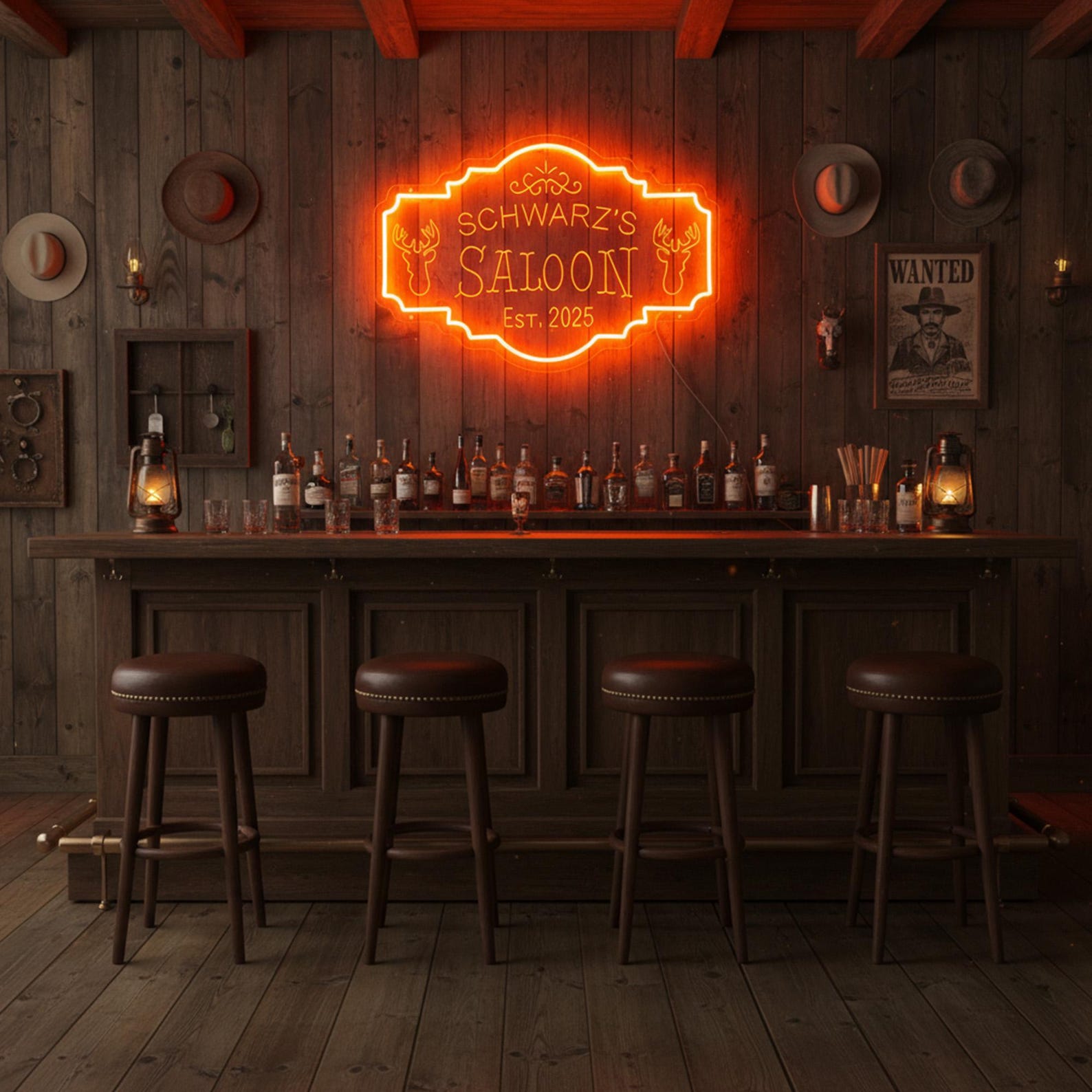 Saloon Neon Sign, Old West Saloon Decor Signs, Man Cave Decor Sign ...