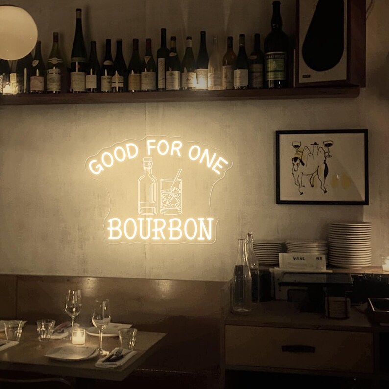 Bourbon Bar Neon Sign: Good for One, Happy Hour Decor - Etsy