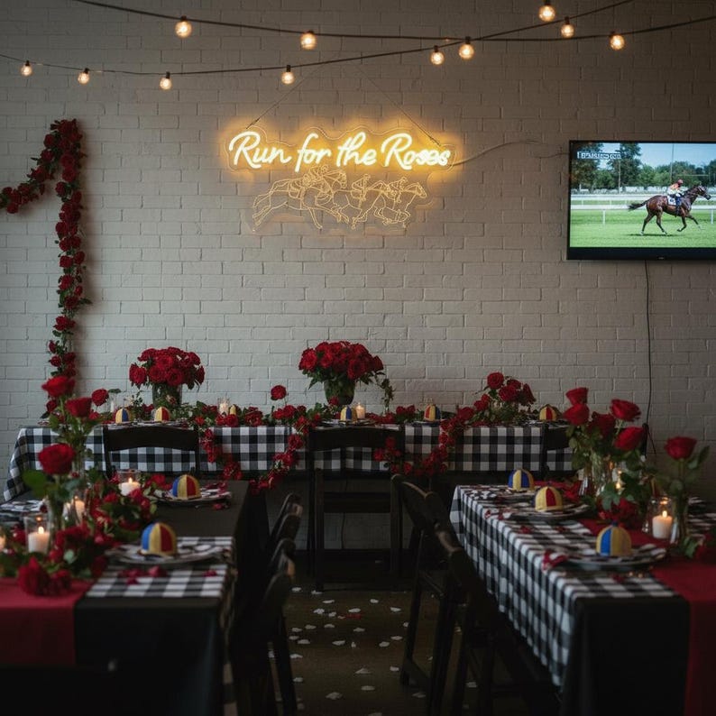 Run for the Roses Neon Sign, Kentucky Derby Racing Decor - Etsy