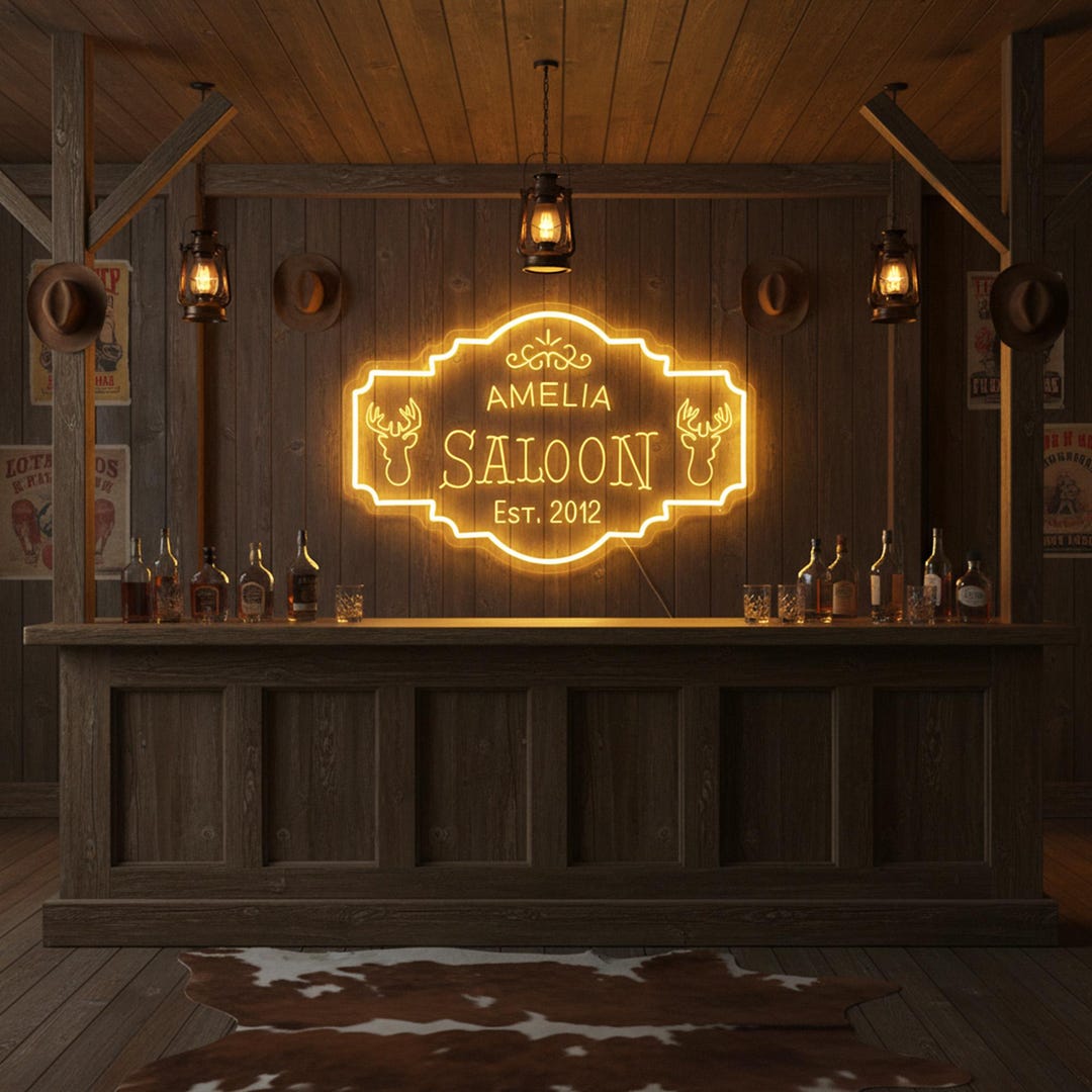 Saloon Neon Sign, Old West Saloon Decor Signs, Man Cave Decor Sign ...