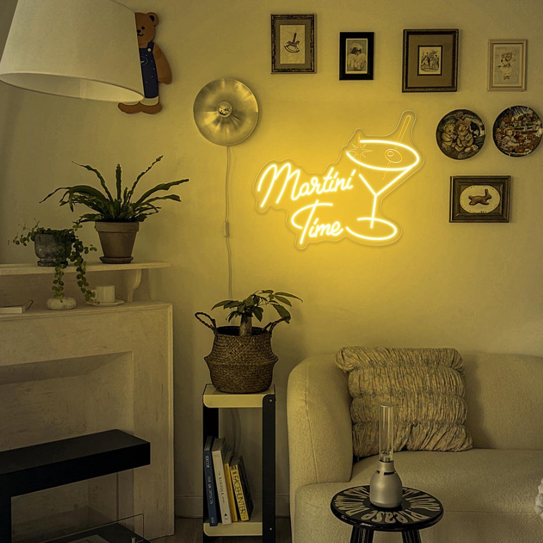 Martini Time Neon Sign, Happy Hour Bar Sign, Tini Time Decor, Home Bar ...