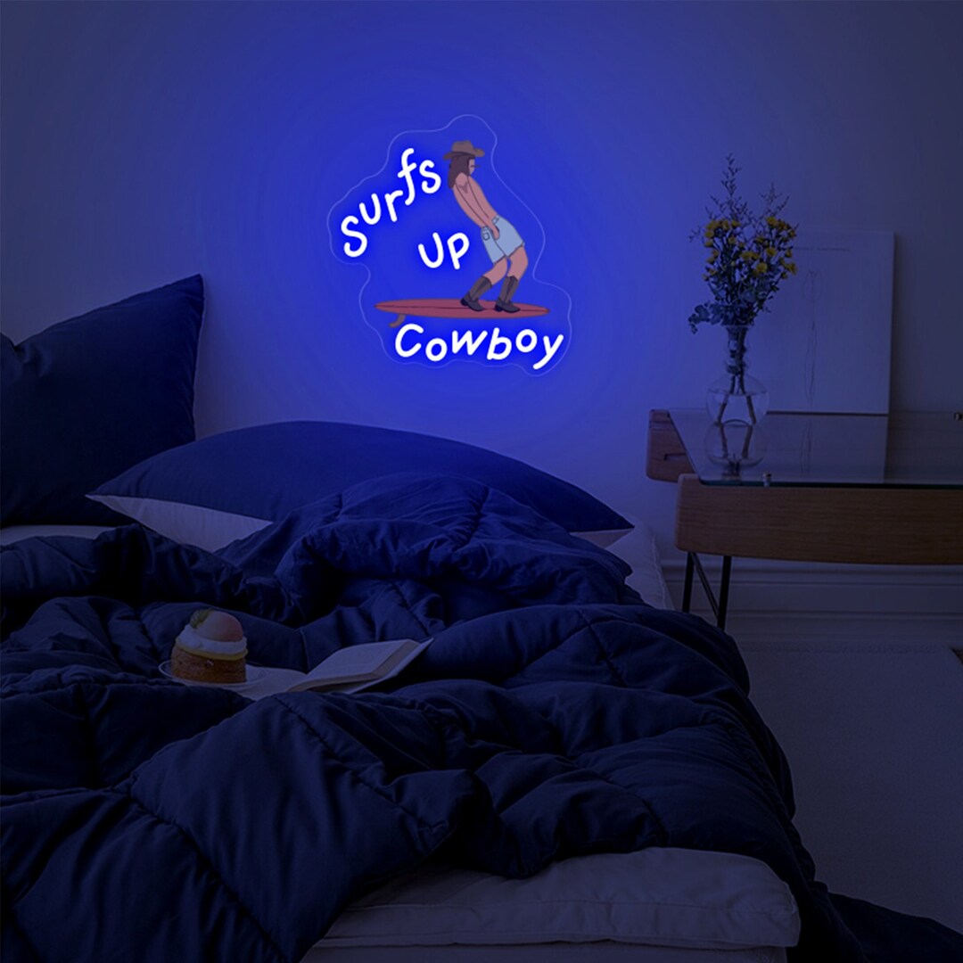 Surf up Cowboy Neon Sign, Surfing Cowboy Neon Sign, Surf up Wall Art ...