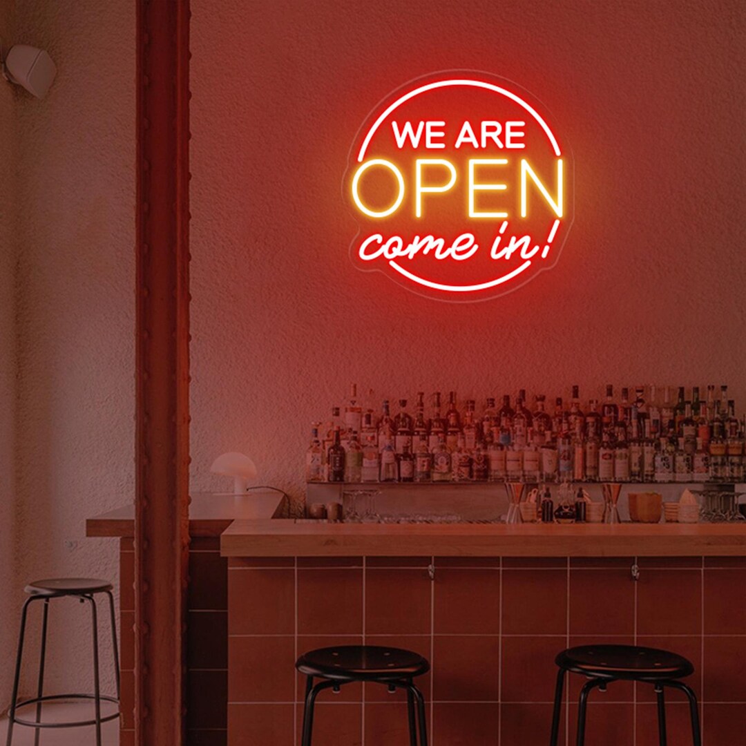 We're Open Neon Sign, Business Logo Open Light, Open Hanging Sign ...