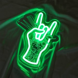 Stylish Hand Holding Scissors and Comb Peace Neon Sign, Hair Studio Led ...