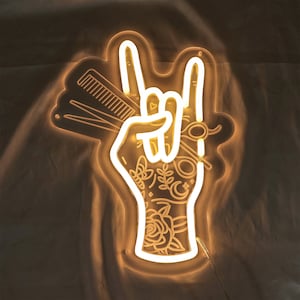 Stylish Hand Holding Scissors and Comb Peace Neon Sign, Hair Studio Led ...