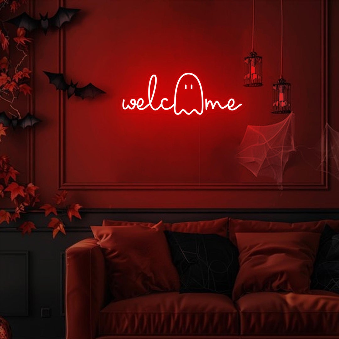 Welcome Ghouls Ghost Neon Sign,halloween Neon Sign, Halloween Welcome ...