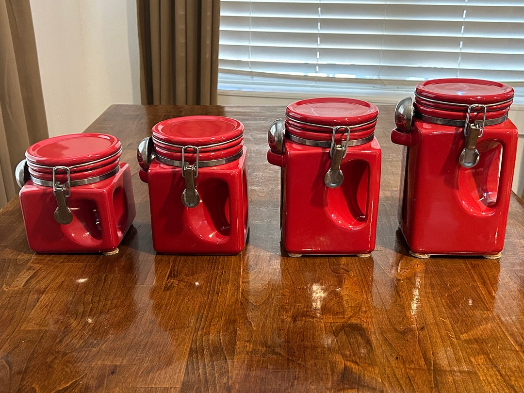 Red Ceramic Canisters - Etsy