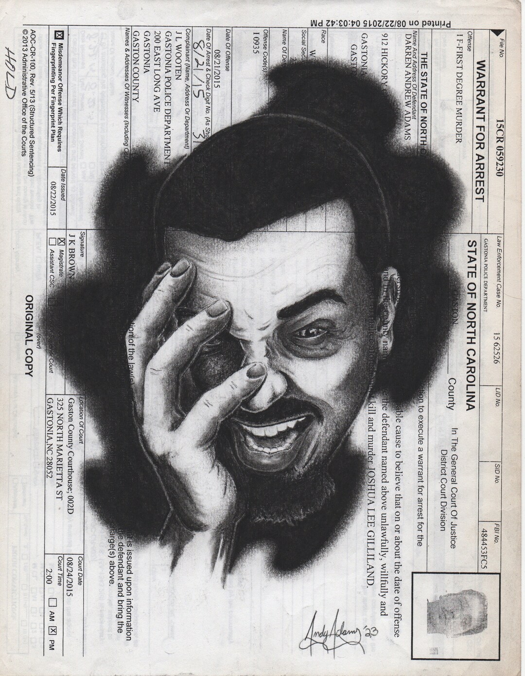 Unique Portrait Drawing on Arrest Warrant Pen & Pencil Art by ...
