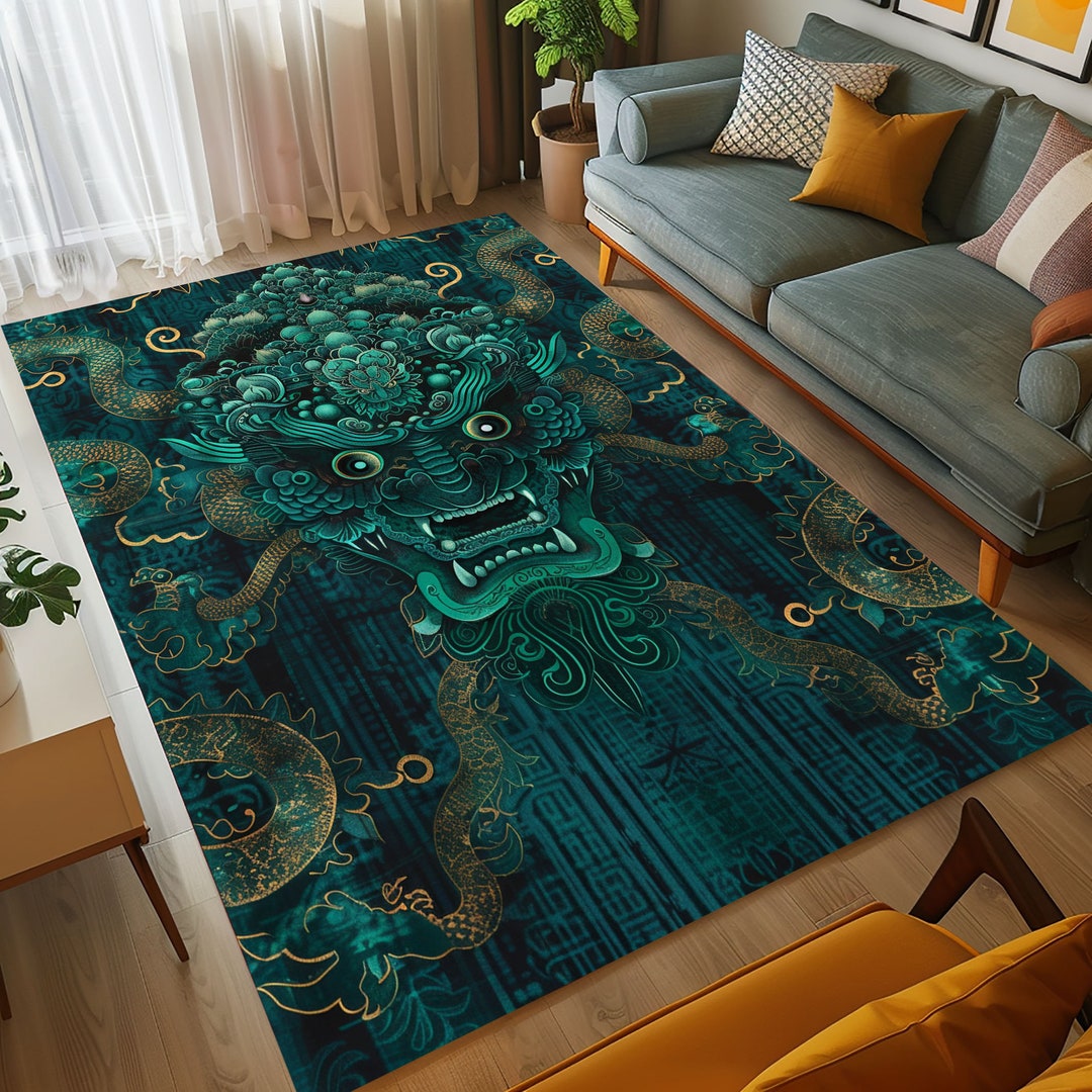 Aesthetic Rug With Japanese Chinese Dragon Pattern, Rugs for Bedroom ...