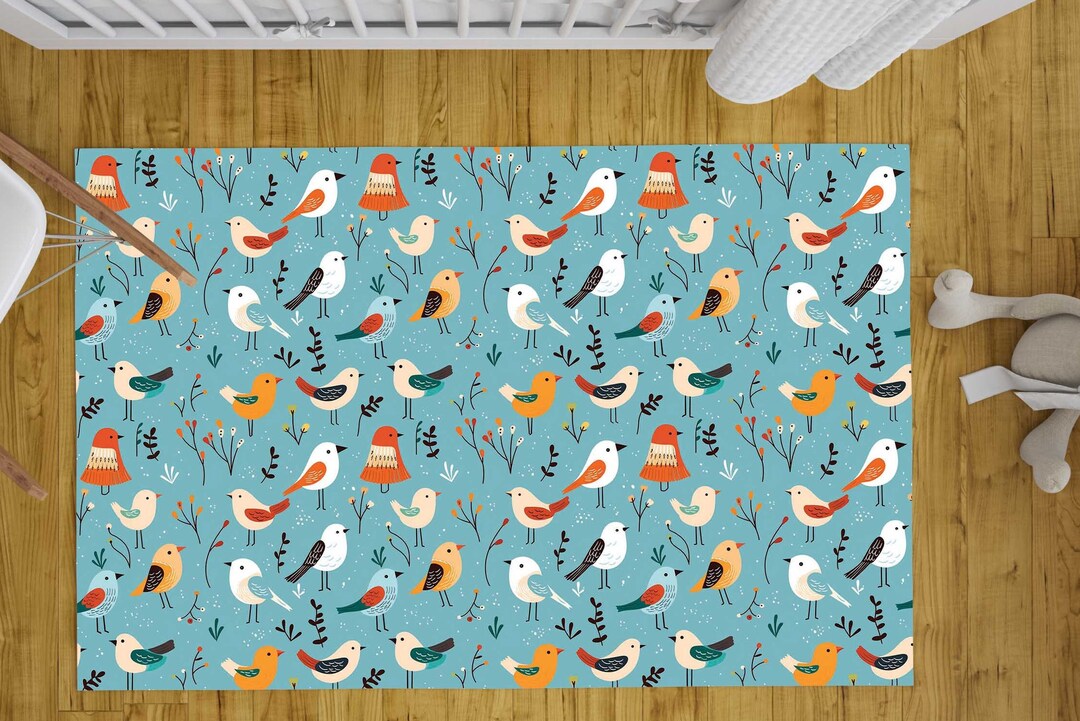 Kids Room Bird Rug, Aesthetic Rug With Birds, Kids Room Animal Rug ...