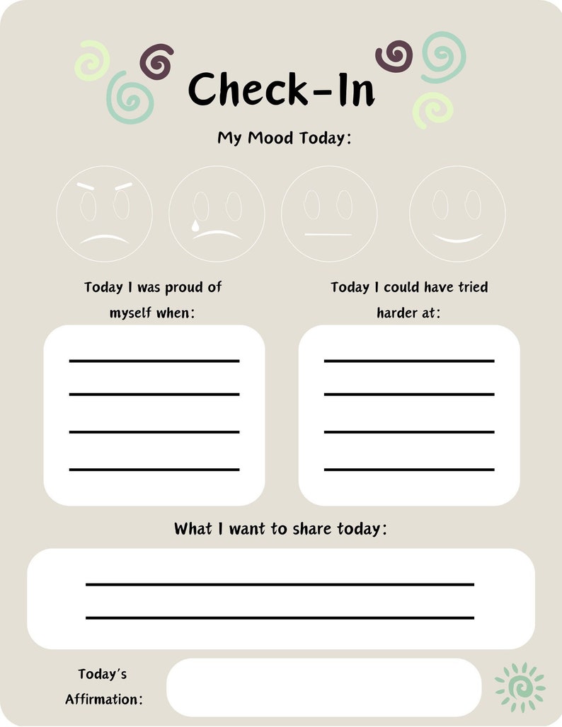 Child Therapy Session Check-in Worksheet, Before Session, After Session ...