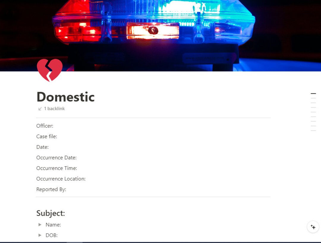 Police Domestic Call Notetaking Template for Notion - Etsy