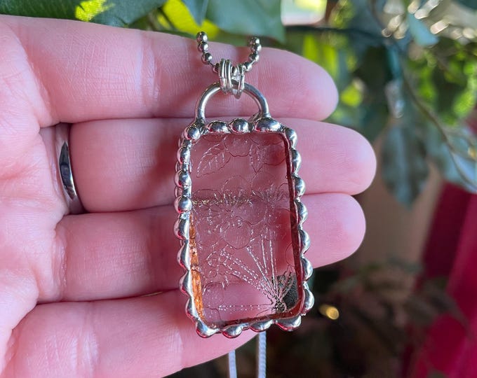 Pink Cherry Blossom Depression Glass Broken Plate Necklace Pendant - Etsy