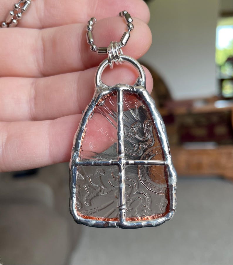 Pink Depression Glass Broken China Window Necklace Pendant - Etsy