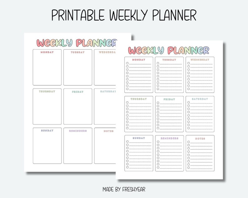 Colorful Weekly Planner, Week on One Page, Homeschool Weekly Schedule ...