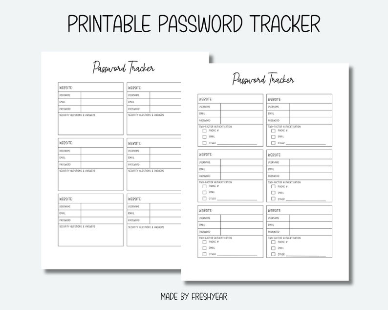 Printable Password Tracker, Printable Password Log, Password Keeper ...
