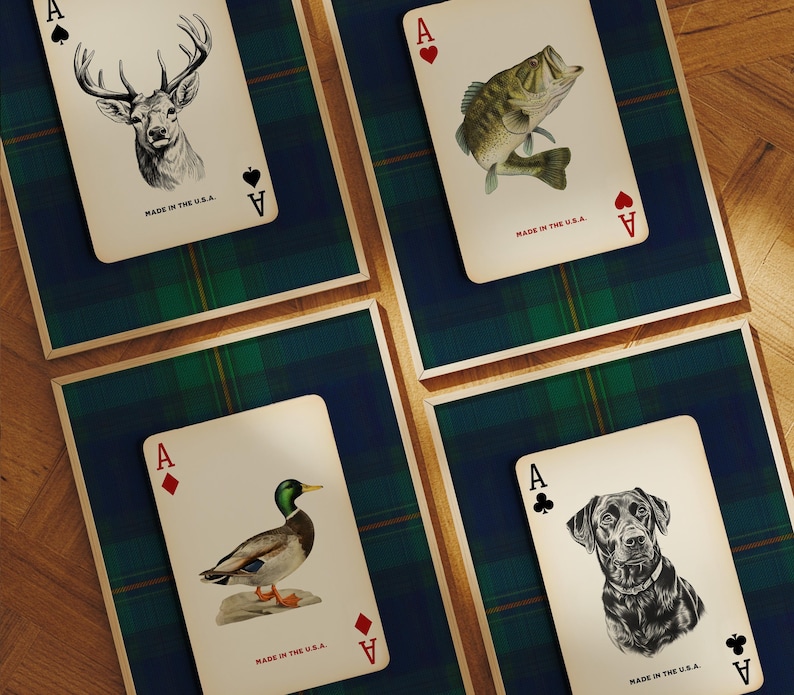 Hunting & Fishing Plaid Wall Art Set – Framed Nature Prints, Vintage ...