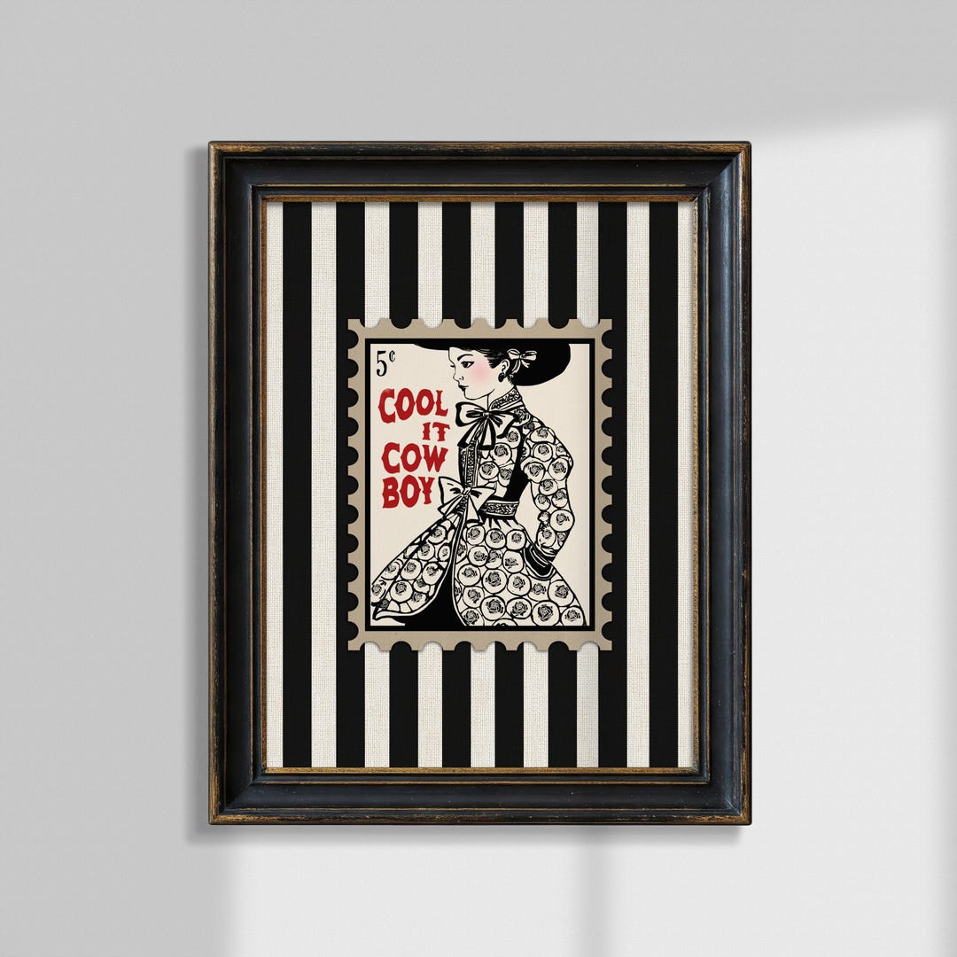 Striped Western Postage Stamp Art – Cool It Cowboy Print, Vintage Rodeo ...