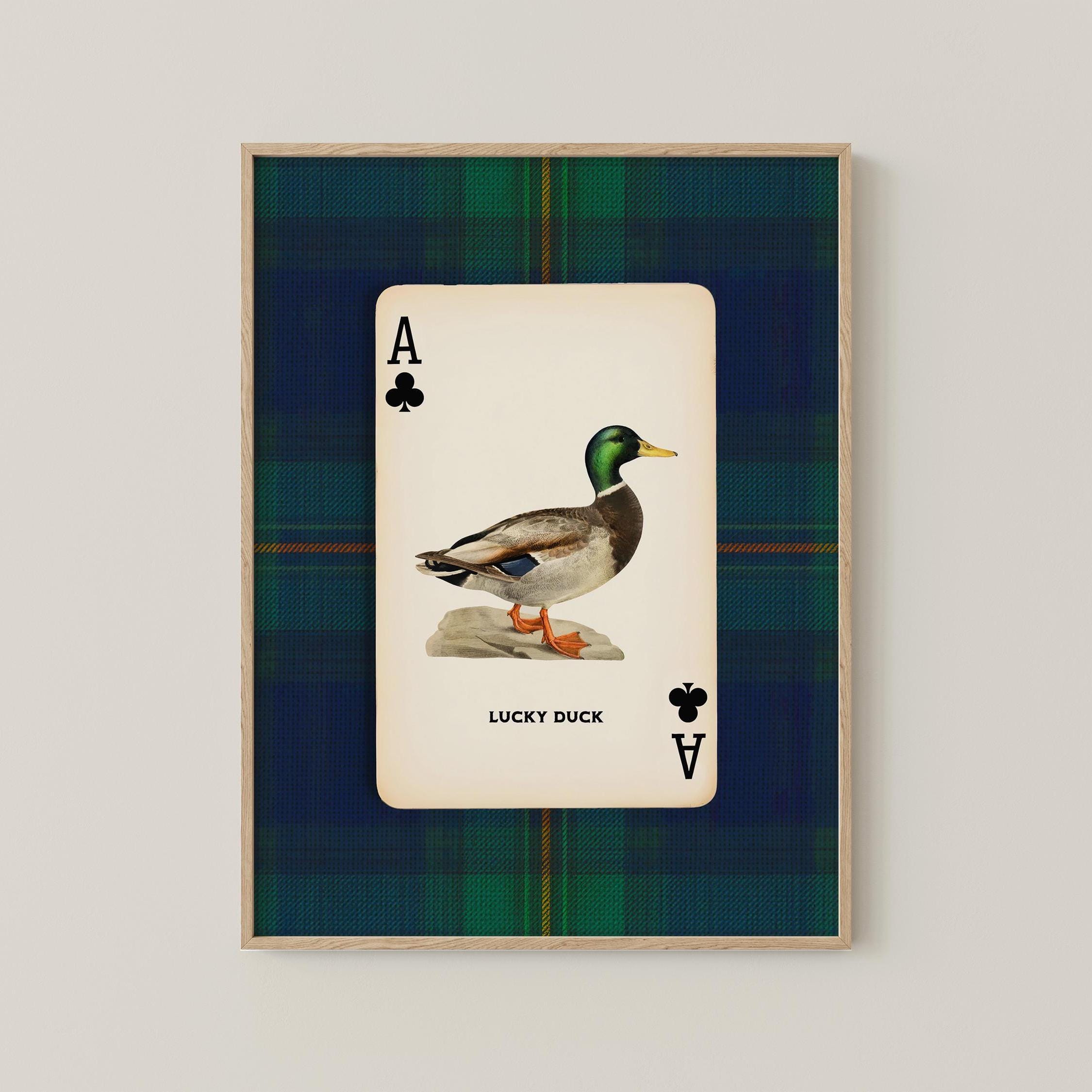 Mallard Duck Playing Card Art – Lucky Duck Ace Print, Preppy Plaid ...