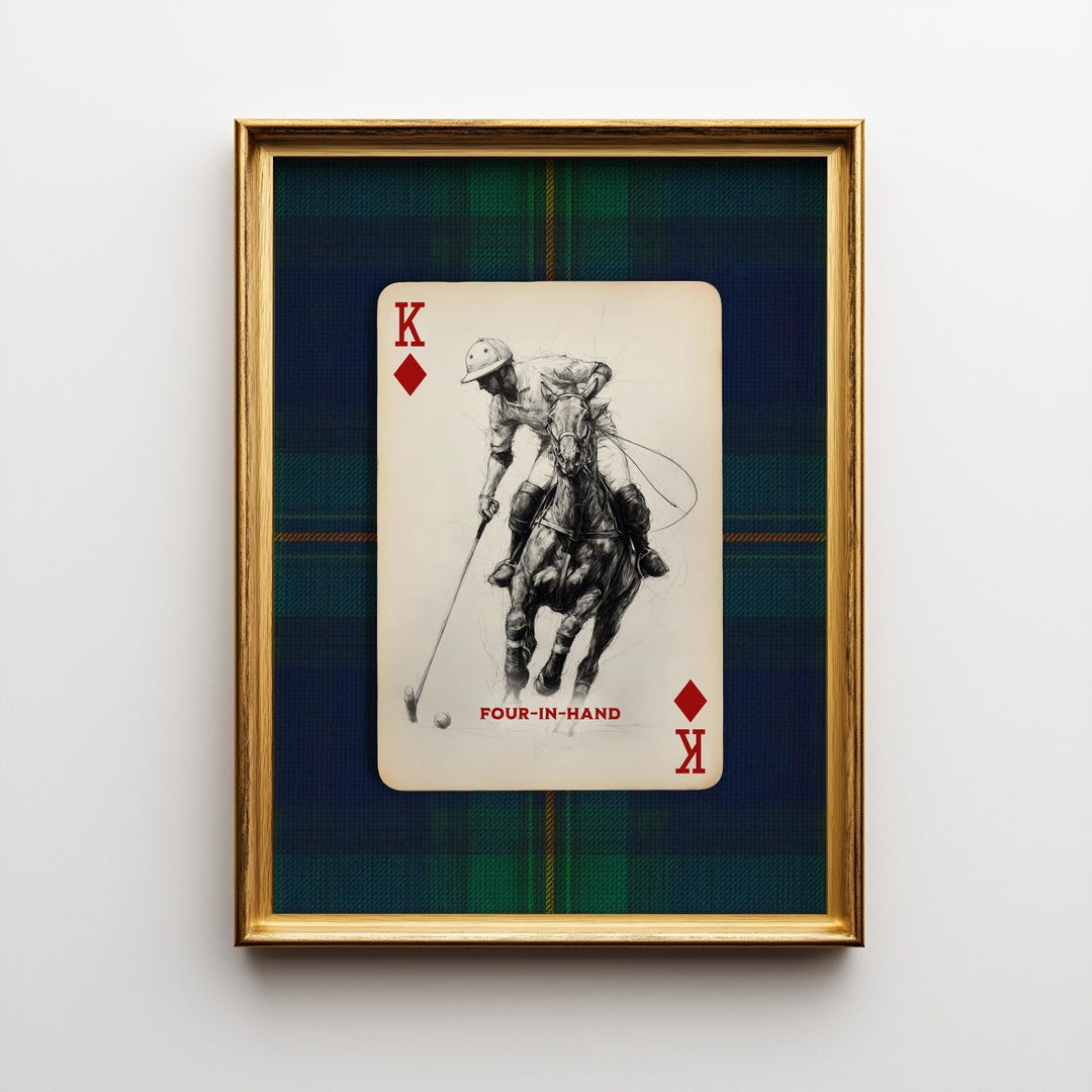 Polo Playing Card Wall Art – Navy Plaid Equestrian Print, Old Money ...