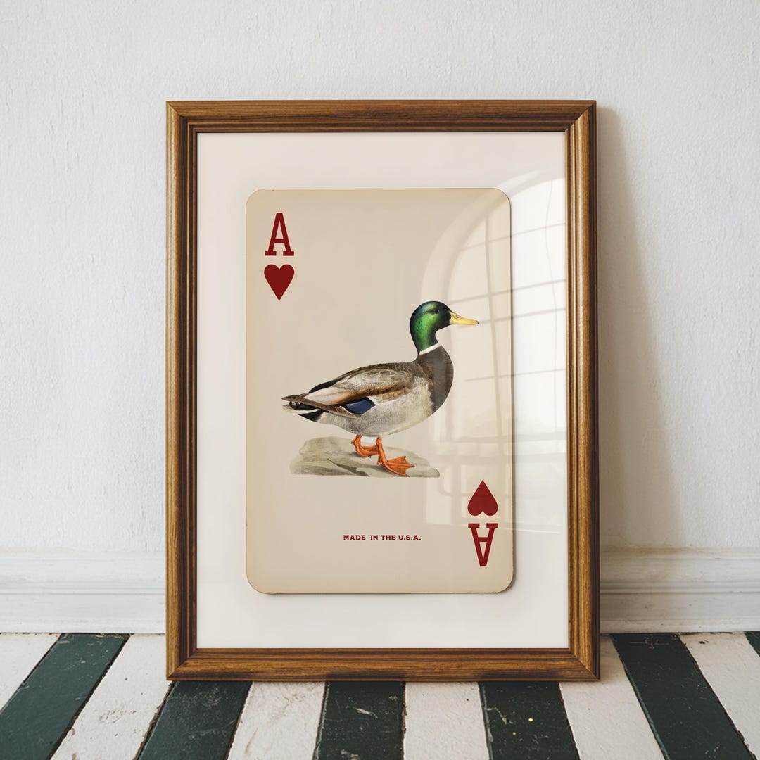Vintage Mallard Duck Ace of Hearts Print – Retro Playing Card Decor ...
