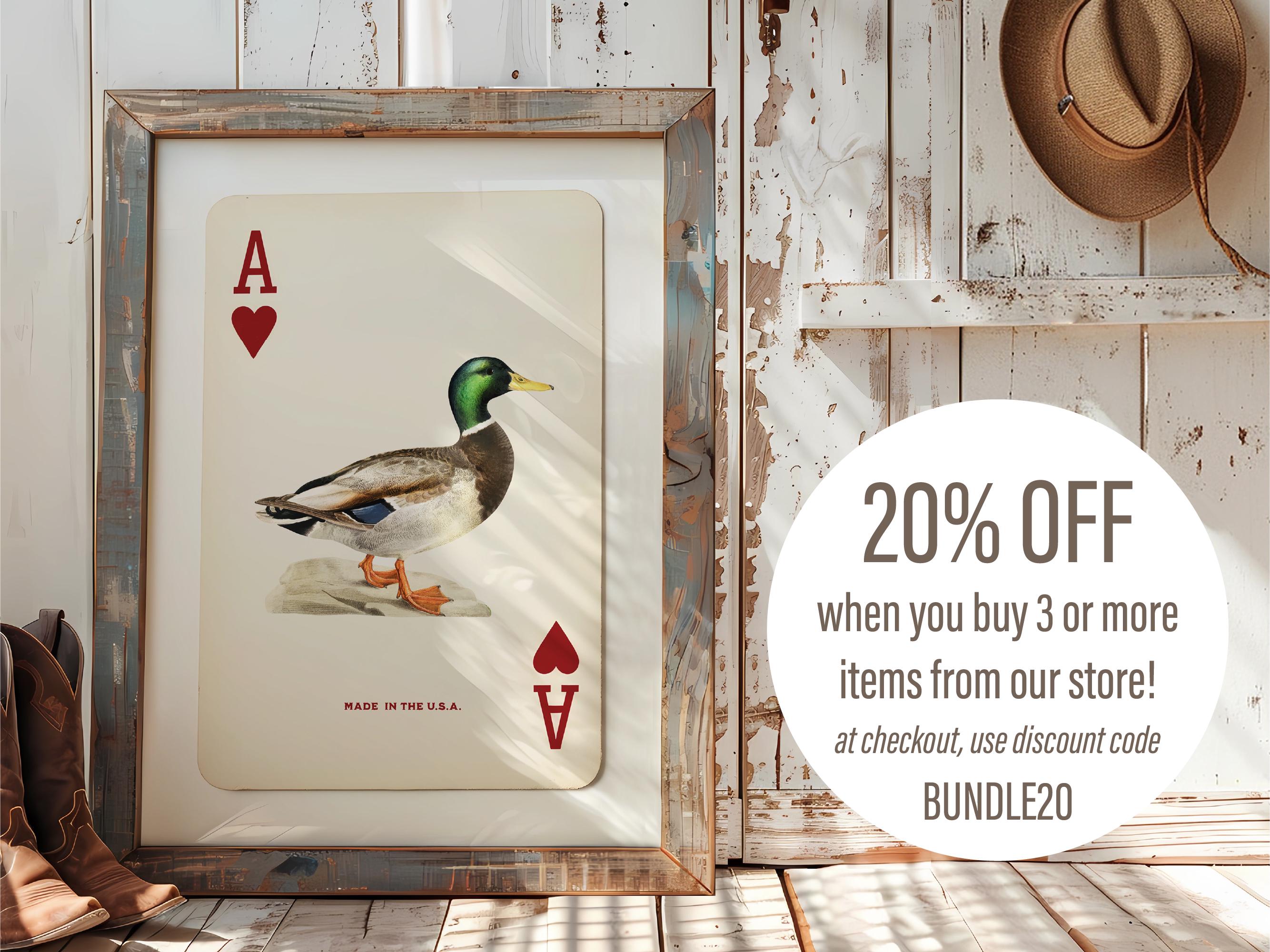 Vintage Mallard Duck Ace of Hearts Print – Retro Playing Card Decor ...
