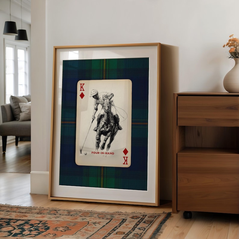 Polo Playing Card Wall Art – Navy Plaid Equestrian Print, Old Money ...