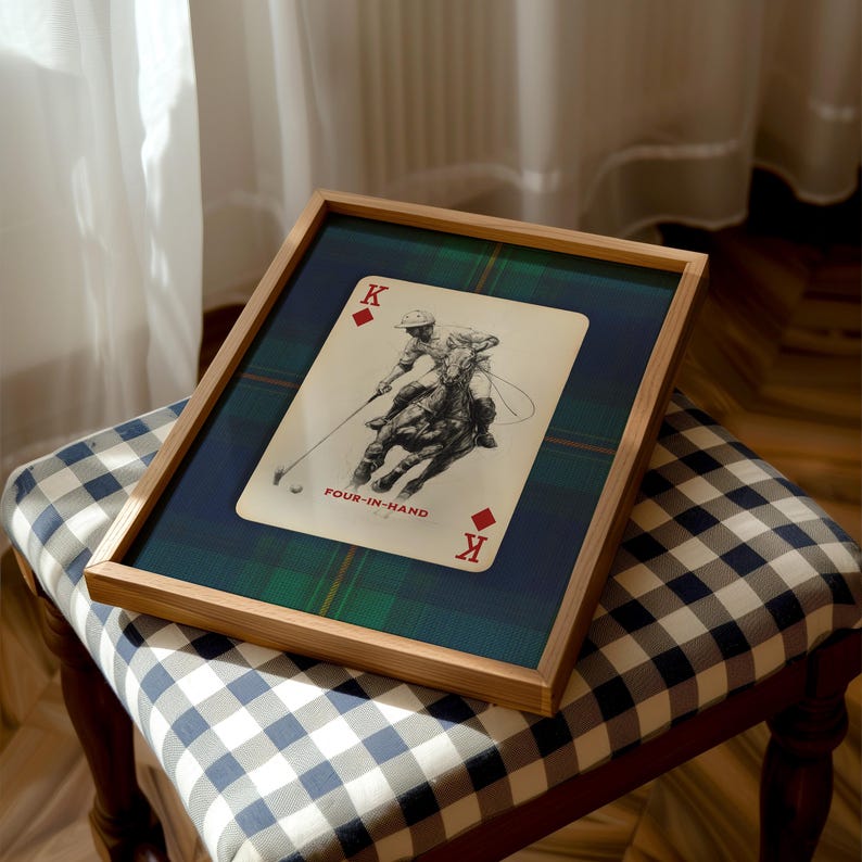 Polo Playing Card Wall Art – Navy Plaid Equestrian Print, Old Money ...