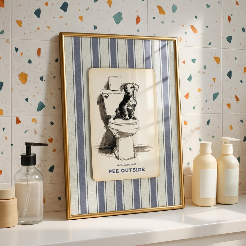 Funny Bathroom Wall Art – Dog on Toilet Print, Next Time Just Pee ...