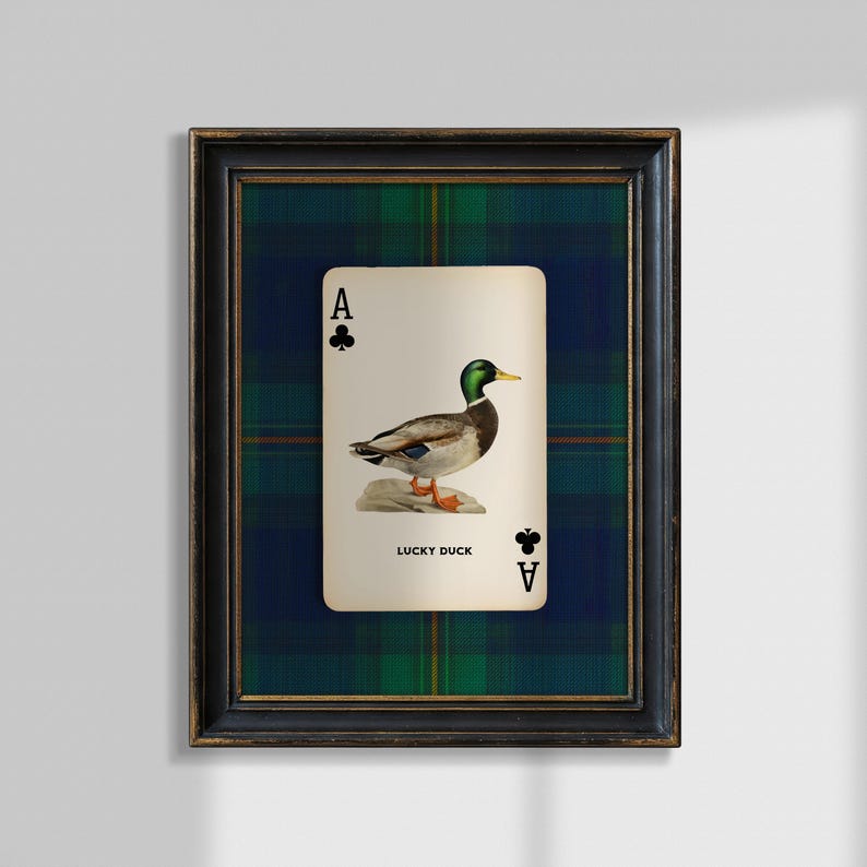 Mallard Duck Playing Card Art – Lucky Duck Ace Print, Preppy Plaid ...