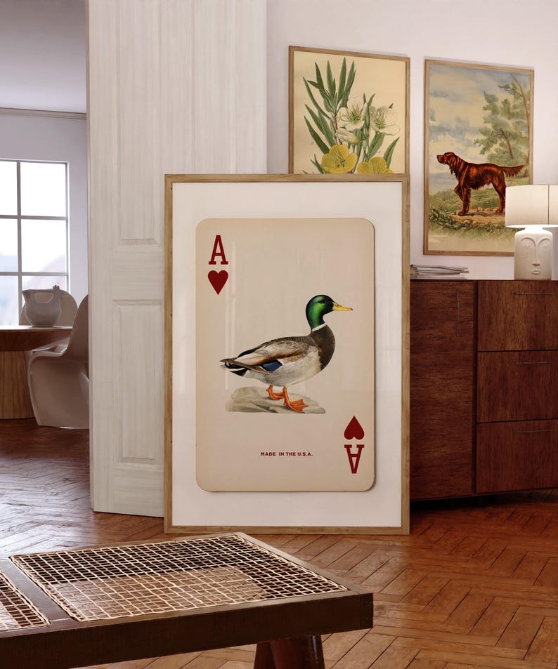 Vintage Mallard Duck Ace of Hearts Print – Retro Playing Card Decor ...