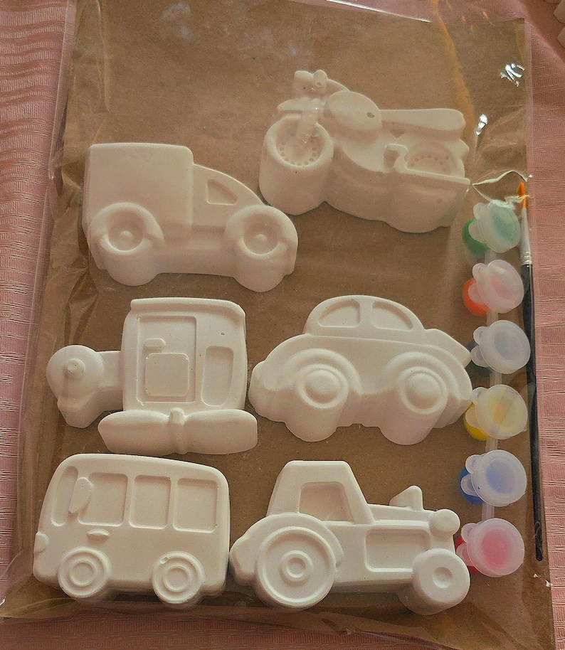 Stone Powder Painting Set – Vehicles Series (6 Figures + Paint & Brush ...