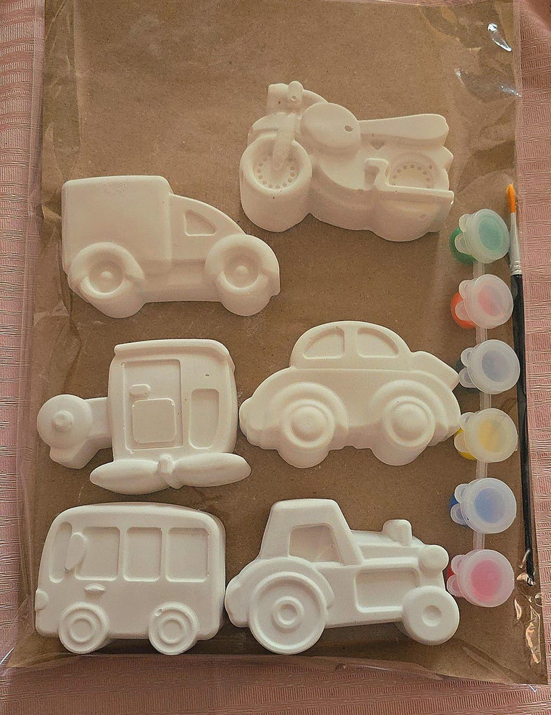 Stone Powder Painting Set – Vehicles Series (6 Figures + Paint & Brush ...
