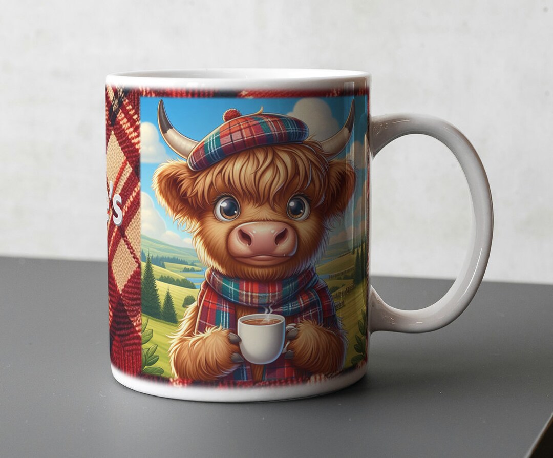 Highland Cow Design Coffee Mug With Personalised Name - Etsy