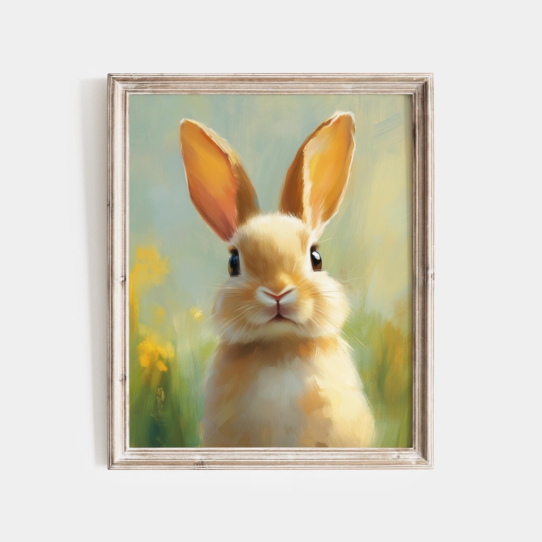 Vintage Easter Bunny Wall Art Rabbit Oil Painting Print Cute Bunny ...