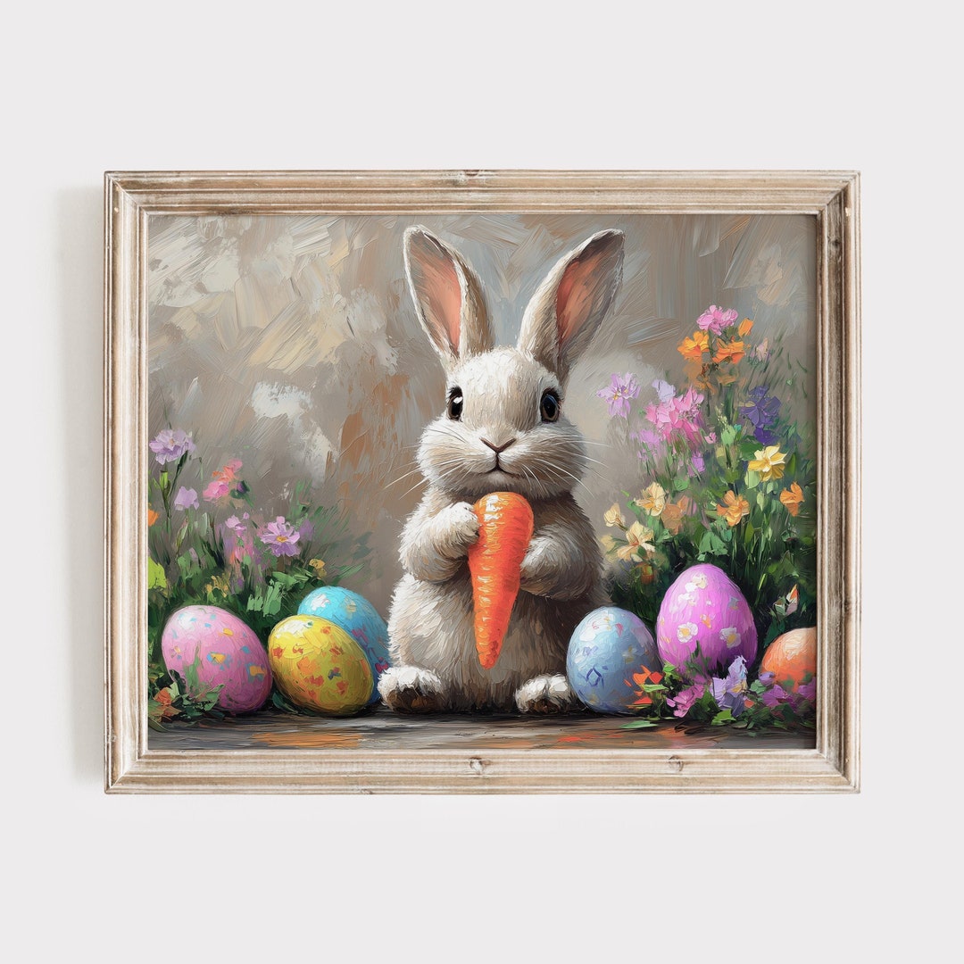 PRINTABLE Easter Bunny Wall Art | Bunny Oil Painting | Spring Painting ...
