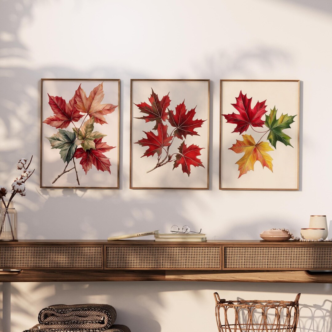 Set of 3 Autumn Leaves Drawing Bundle | Mapple Leaves Prints | Fall ...