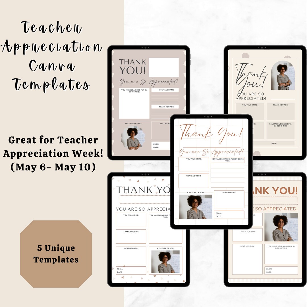 Teacher Appreciation Card Canva Templates | Instant Download | Edit in ...
