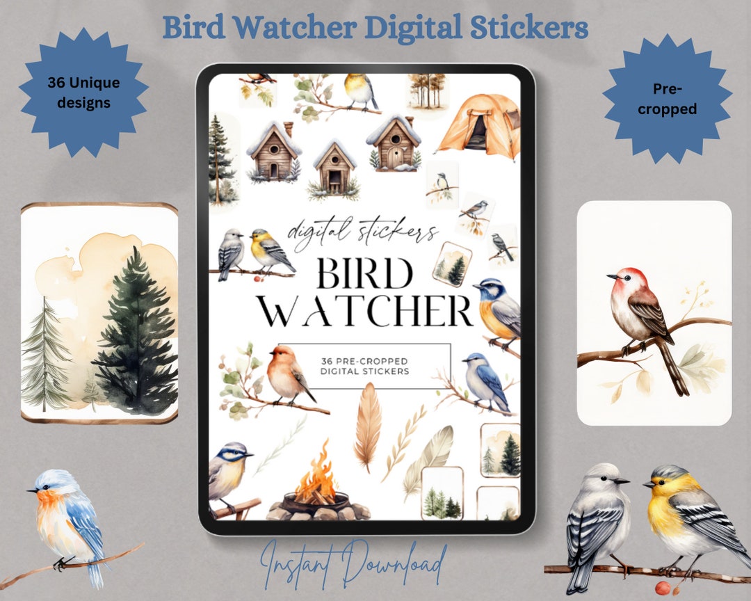 Bird Watcher Digital Stickers | 36 Pre-cropped PNG Digital Stickers ...