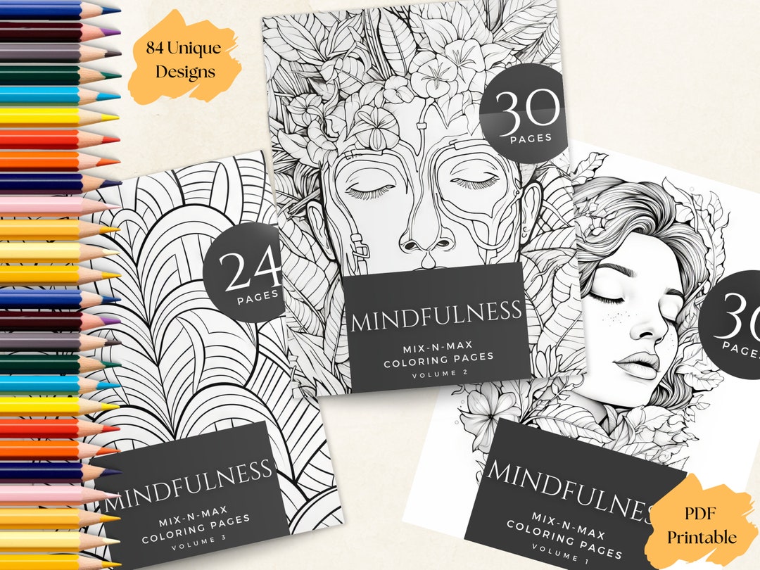 Mindfulness Coloring Page Bundle | 84 Pages | Nature & Human Faces ...