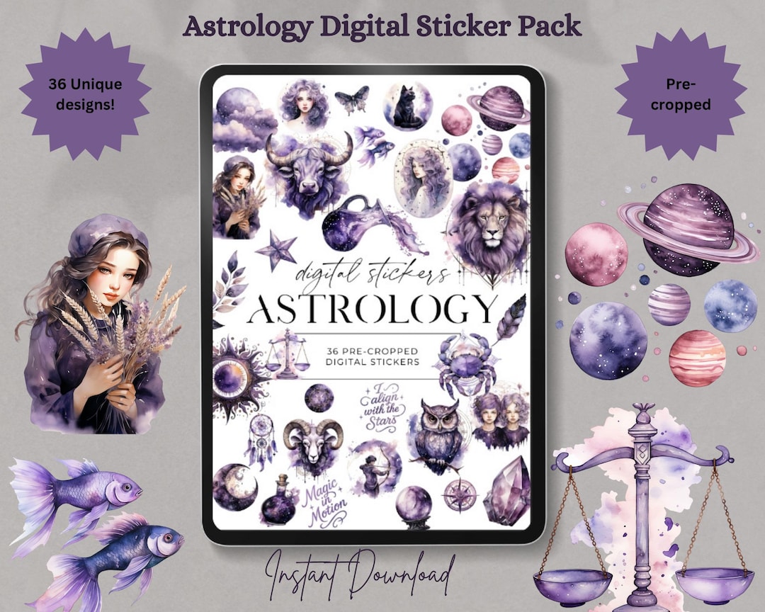 Astrology Digital Sticker Pack | 36 Pre-cropped PNG Digital Stickers ...