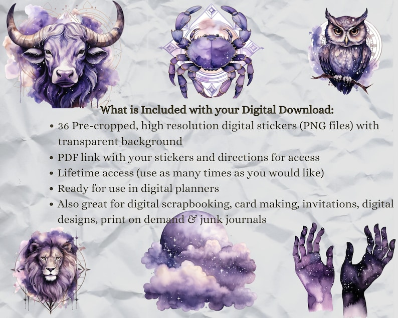 Astrology Digital Sticker Pack | 36 Pre-cropped PNG Digital Stickers ...