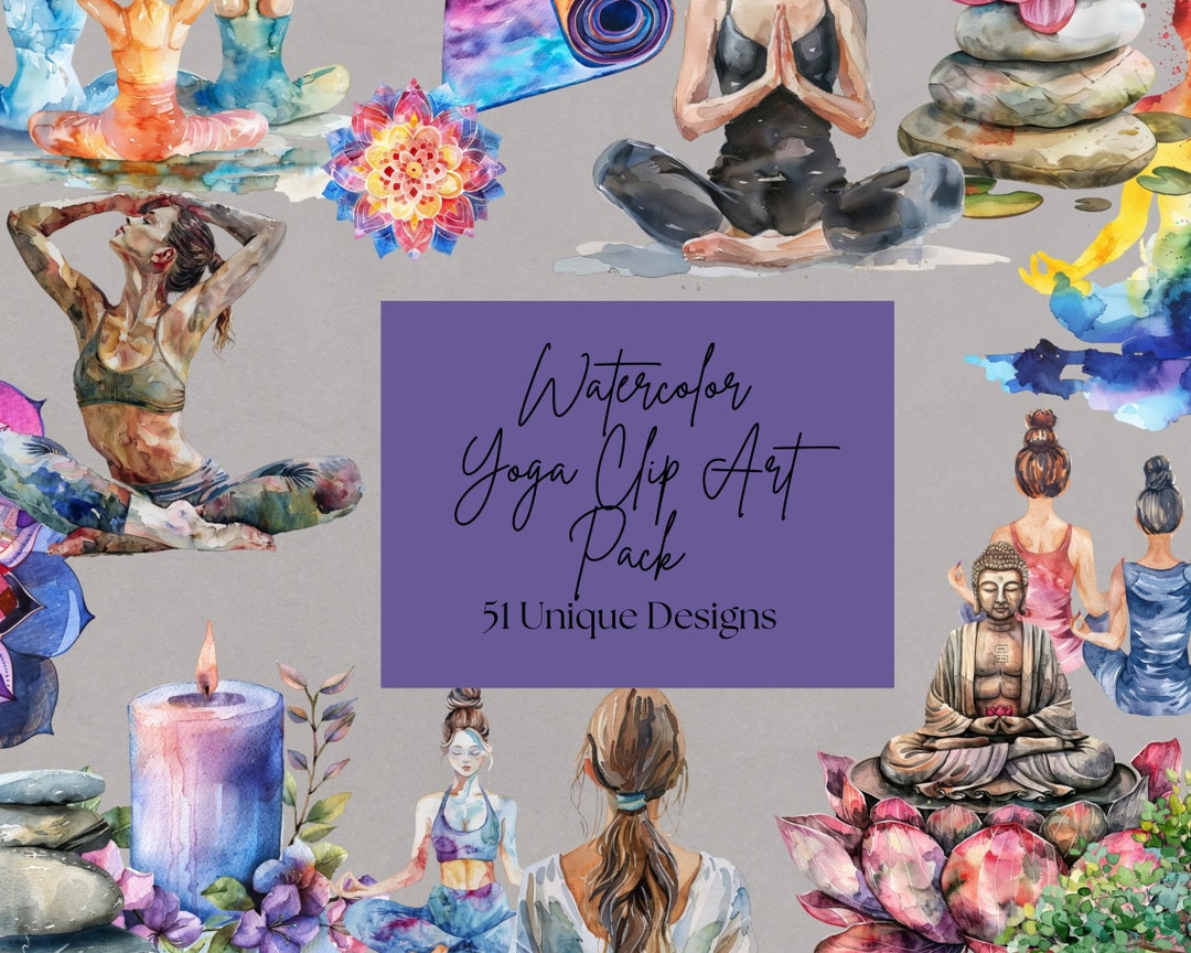 Mindful Watercolor Yoga Clip Art | Pre-cropped, High Resolution PNG ...
