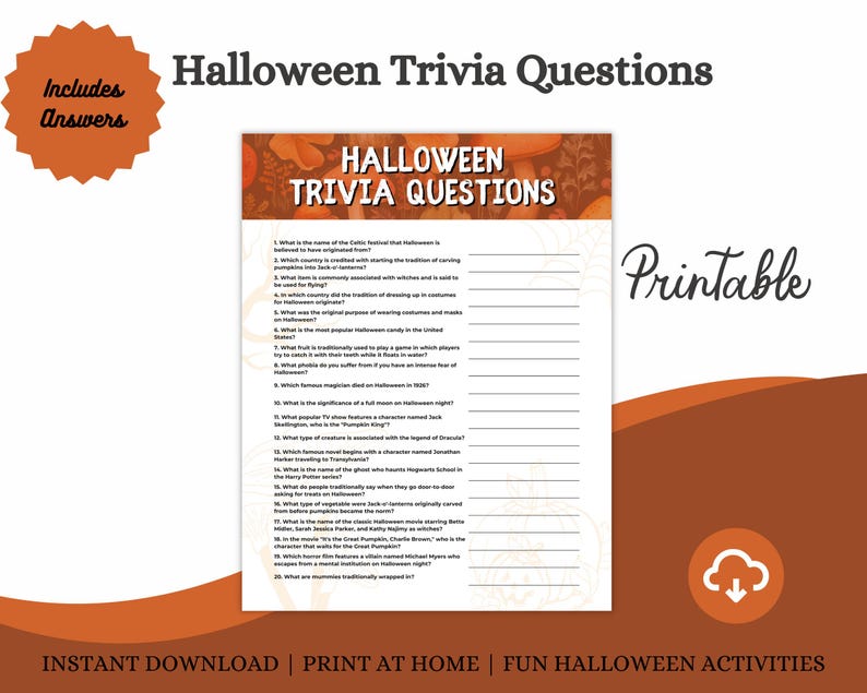 Printable Halloween Trivia Questions With Answer Key | Great for ...