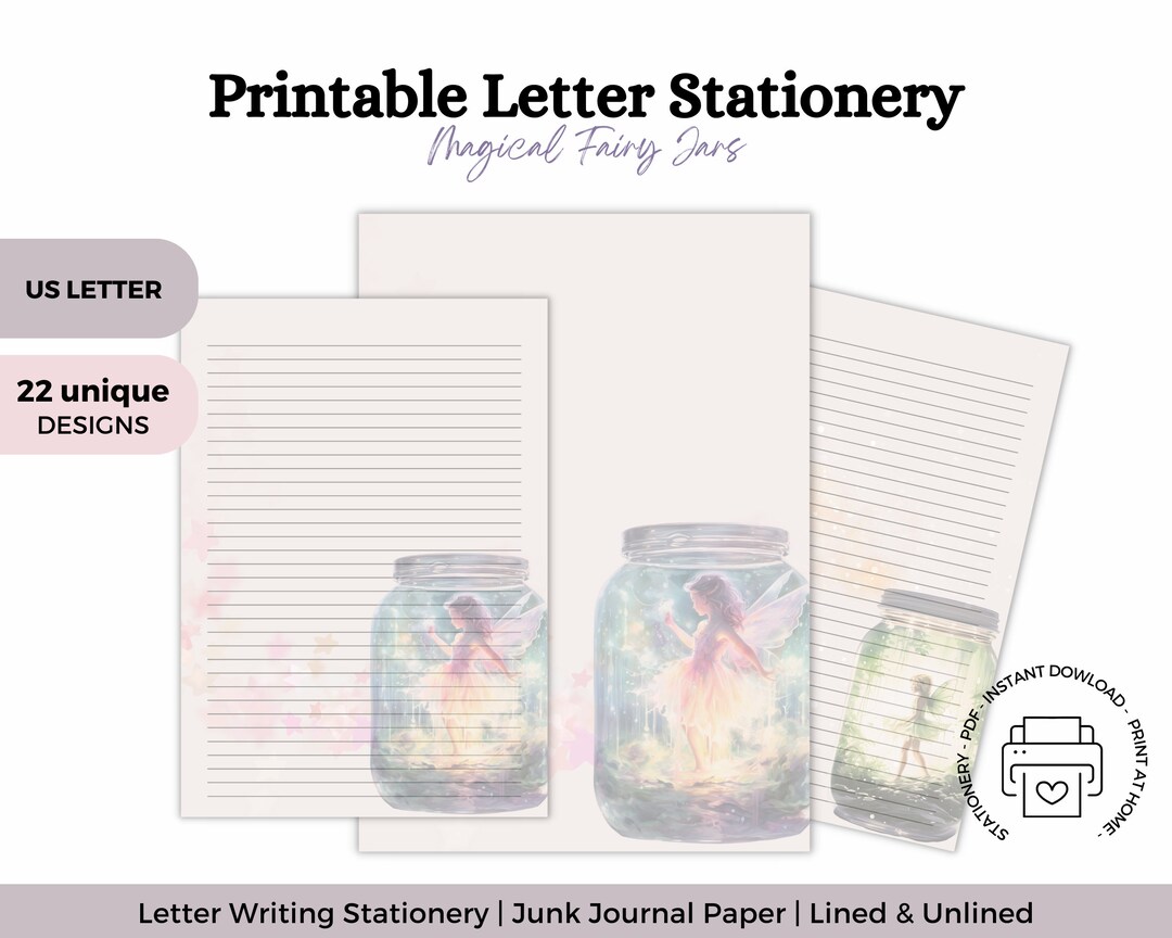 Printable Fairy Jars Letter Writing Stationery | Floral Writing Paper ...