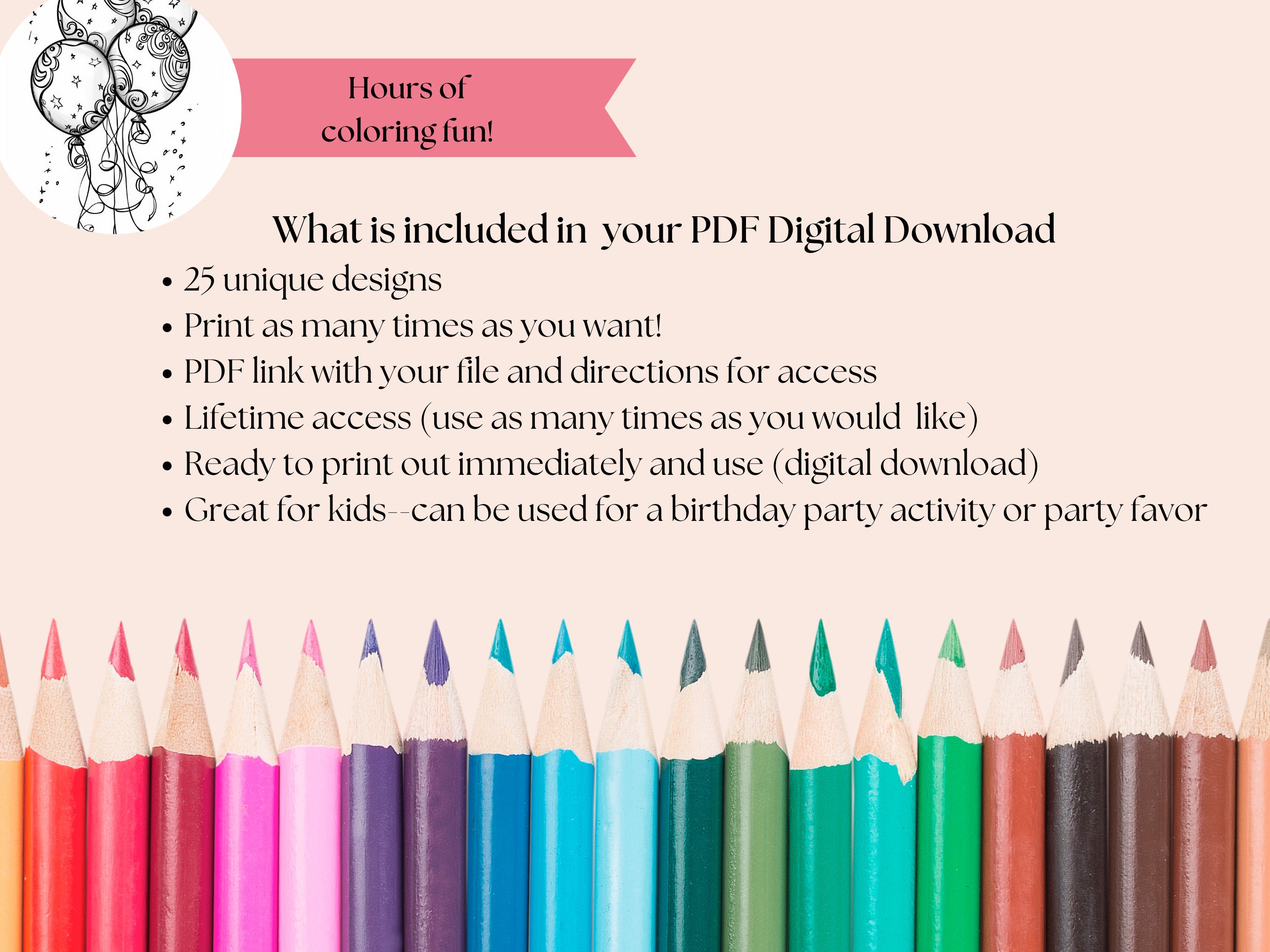 25 Birthday Party Coloring Pages | PDF Printable | Instant Download ...